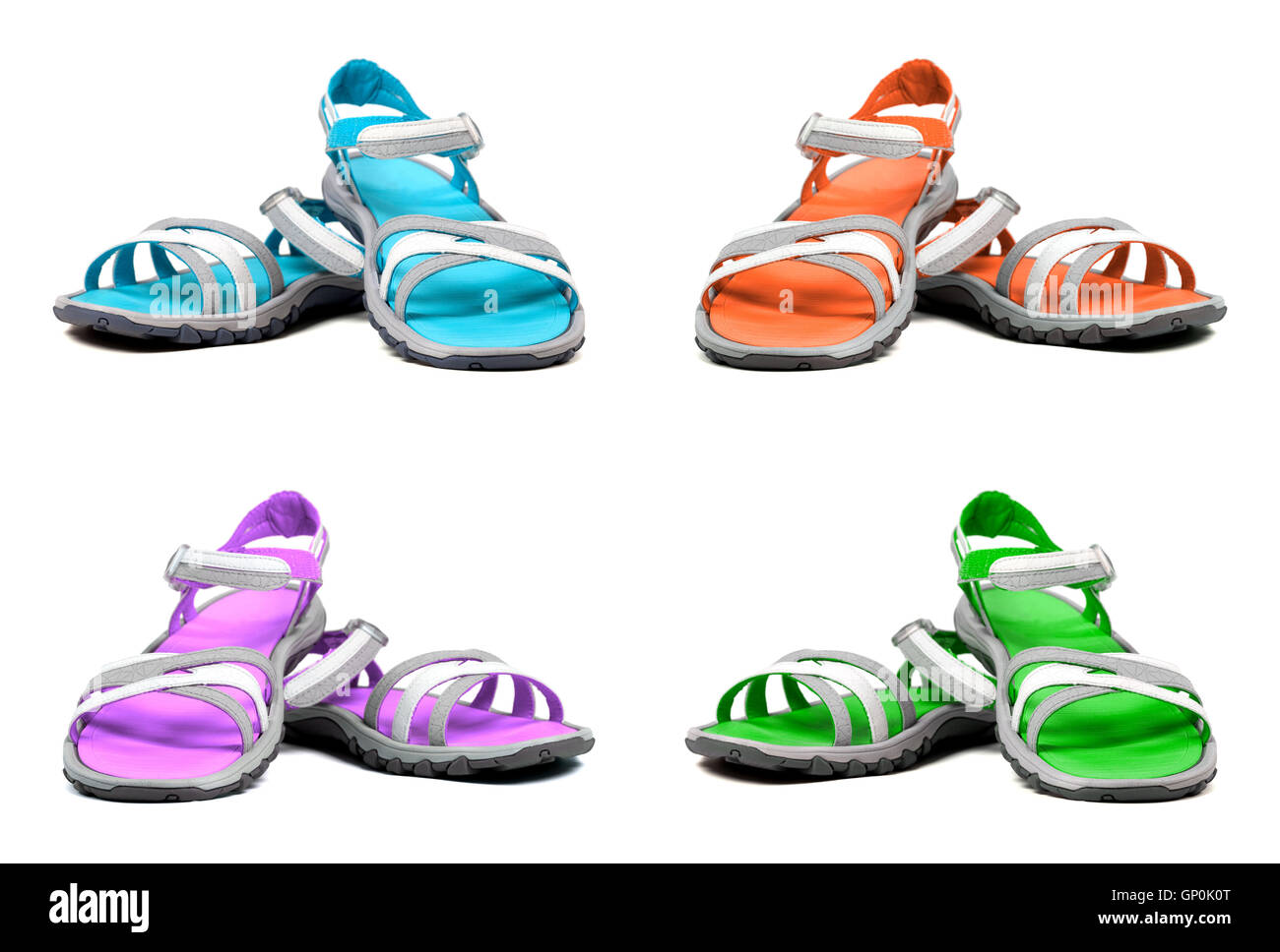 Set of multicolor summer sandals. Isolated on white background Stock ...