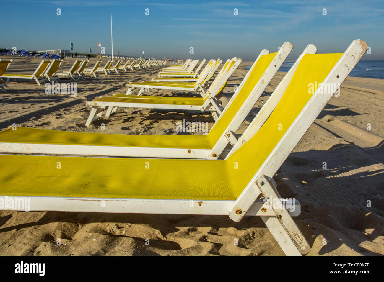 Kijkduin beach, the Netherlands - August 25, 2016: folding beach chairs ...