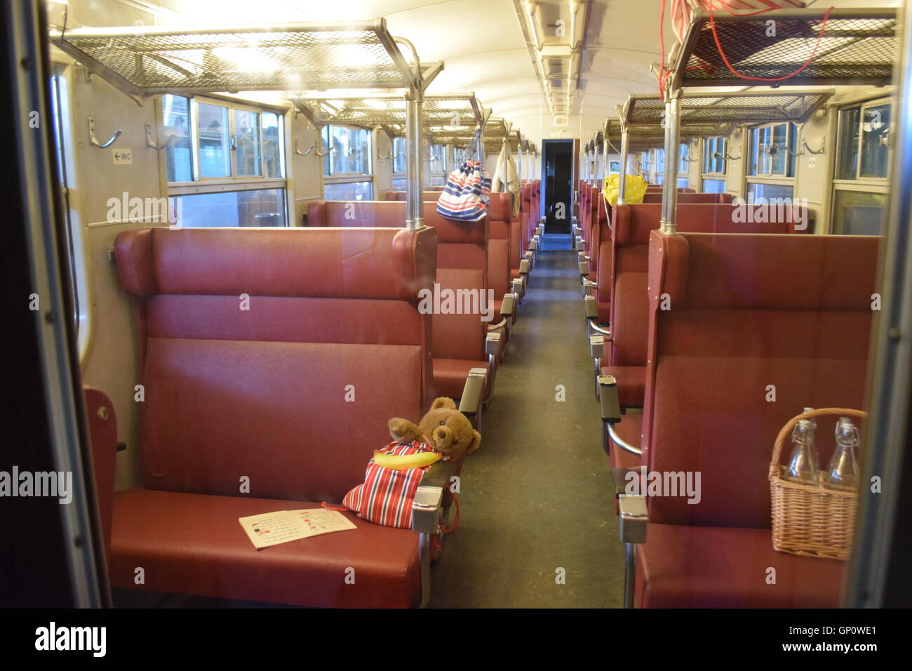 view of the inside of a railway carriage in the Dutch railway museum in ...