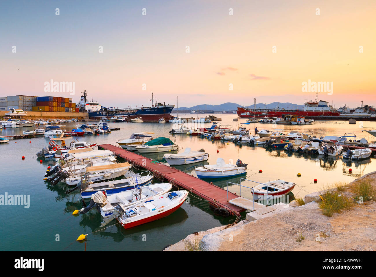 Small harbour with fishing boats and motor boats between terminal 3 of ...