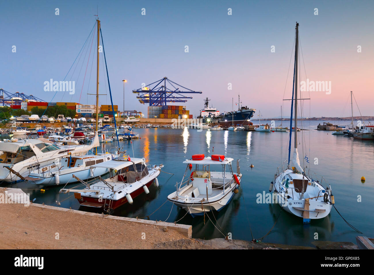 Small harbour with fishing boats and motor boats between terminal 3 of ...