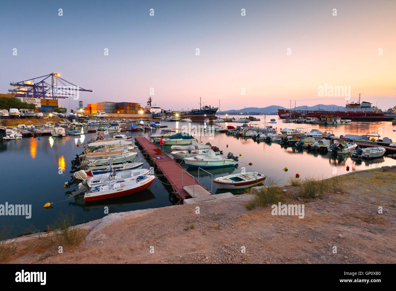 Small harbour with fishing boats and motor boats between terminal 3 of ...