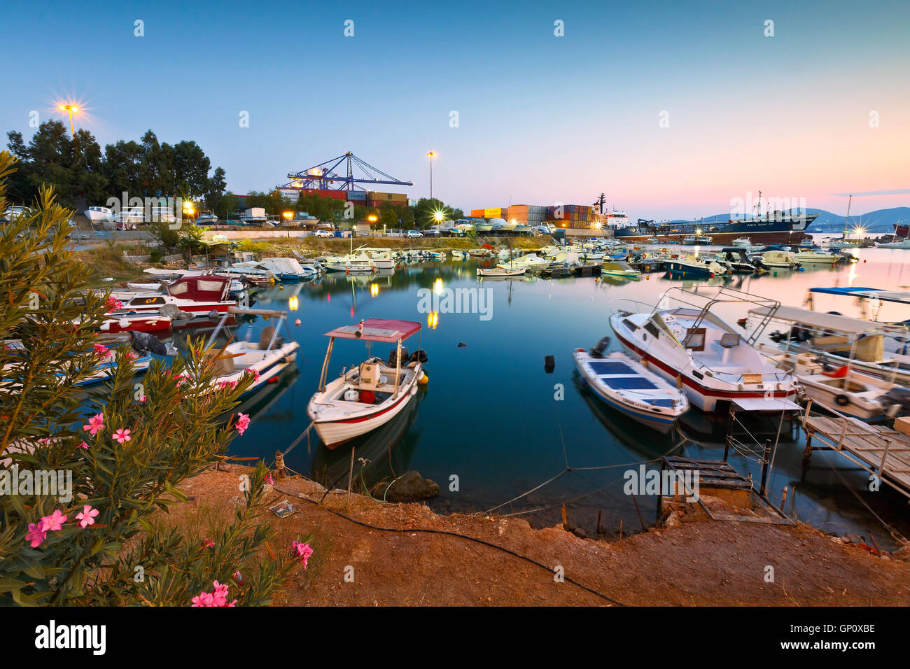 Small harbour with fishing boats and motor boats between terminal 3 of ...