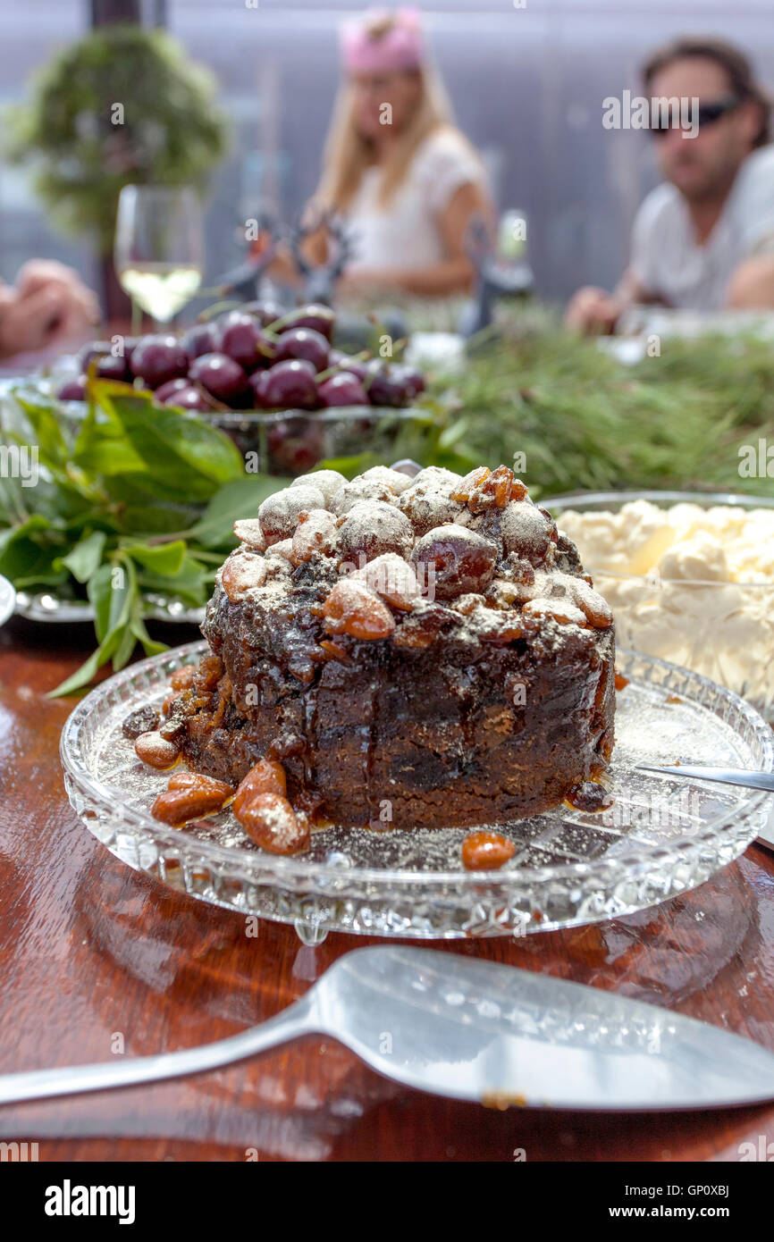 Nut Coffee Xmas Cake sits on the table for a special day lunch Stock ...