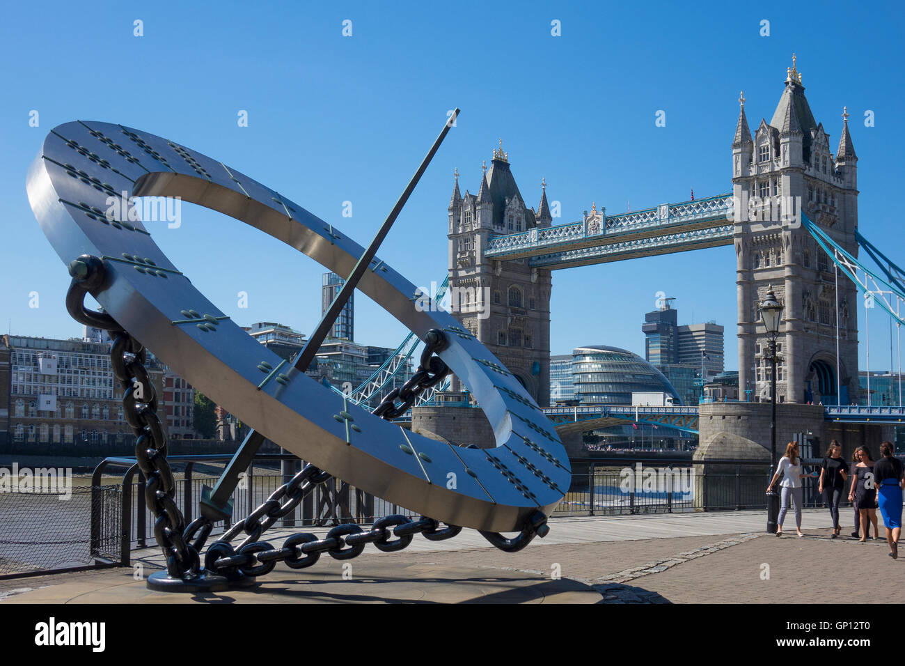 England, London, Tower bridge & Sundial sculpture Stock Photo - Alamy