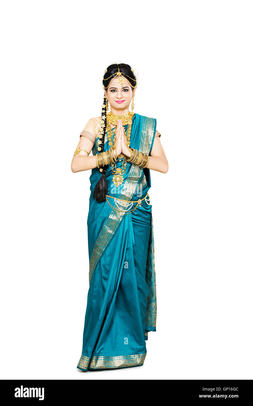 Indian lady joined hands welcome hi-res stock photography and images ...