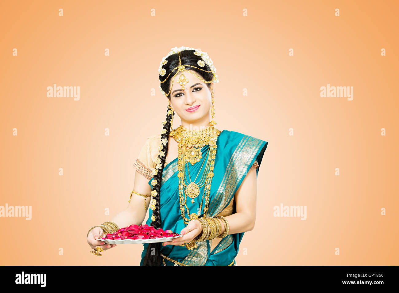 1 Beautiful Adult Bride Tamil Woman diwali Festival standing holding ...