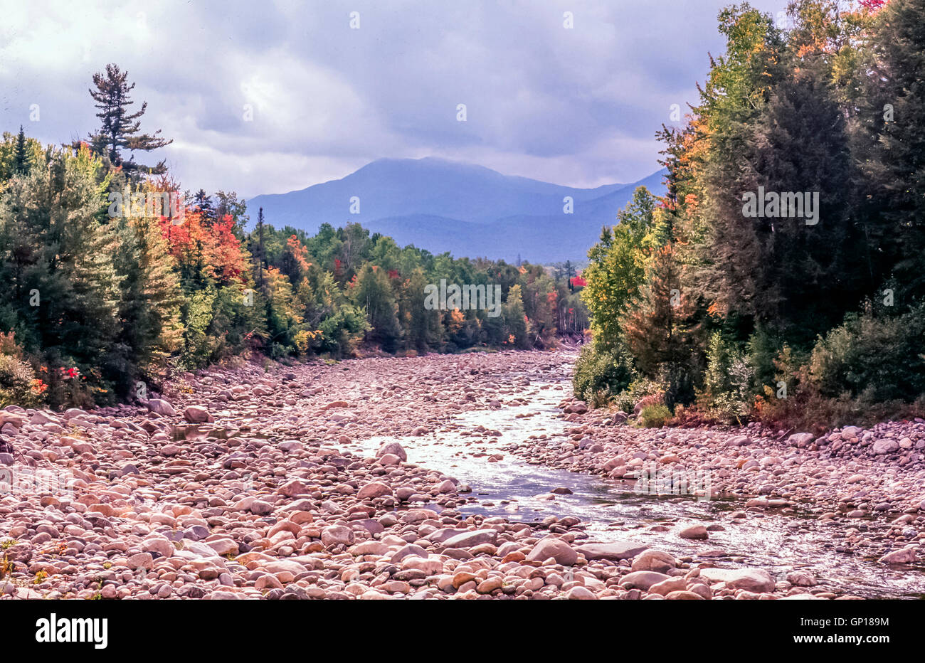 White Mountains, New Hampshire on swift river in autumn Stock Photo - Alamy