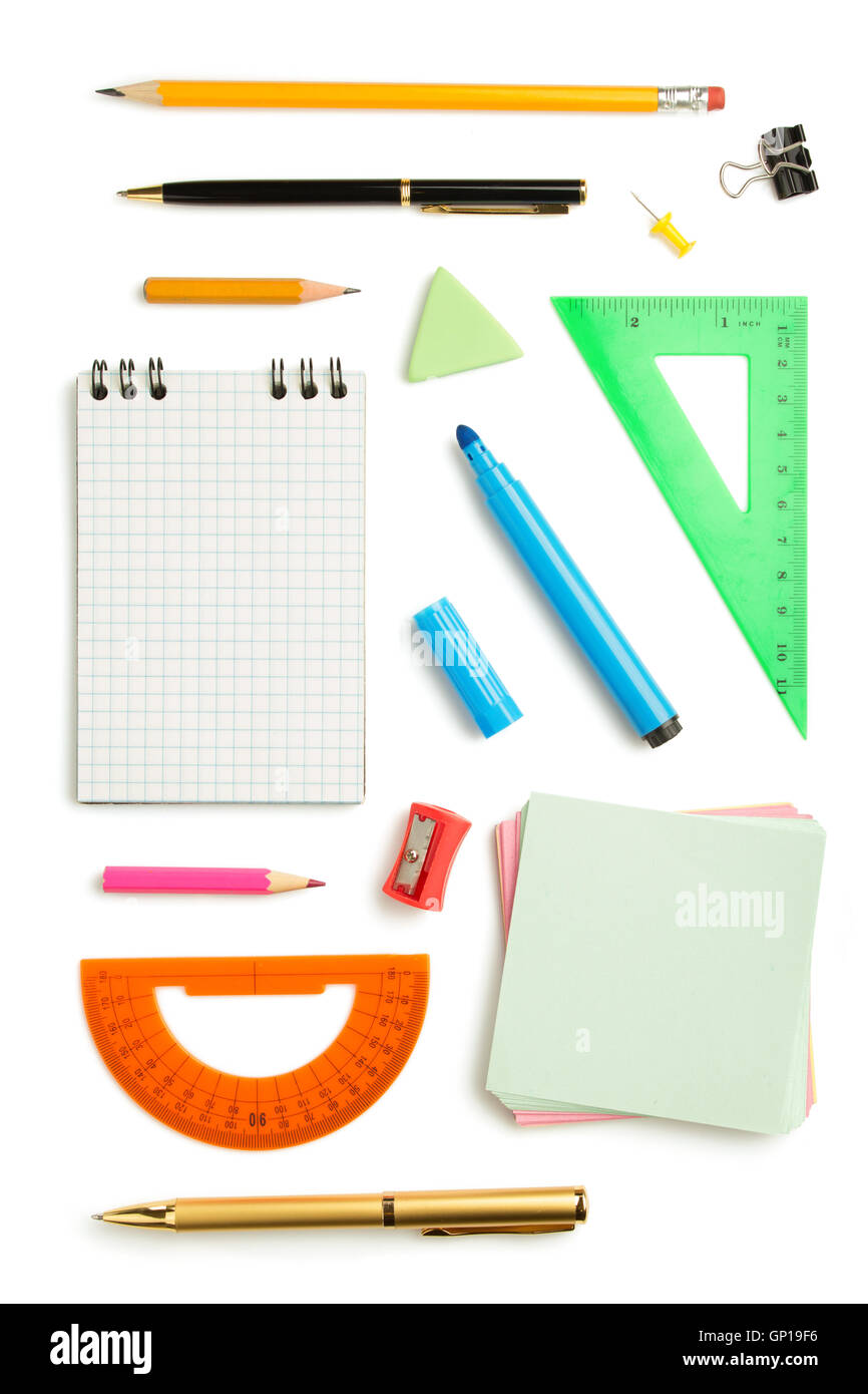 office supplies isolated on white background Stock Photo - Alamy
