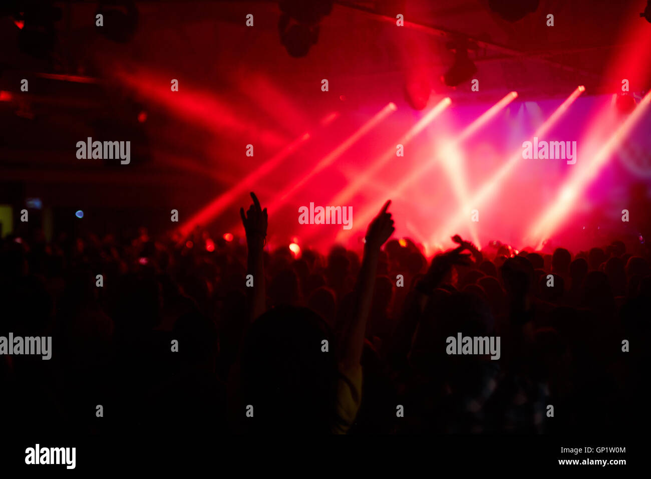 Large crowd of cheering excited fans dancing and jumping in front of ...