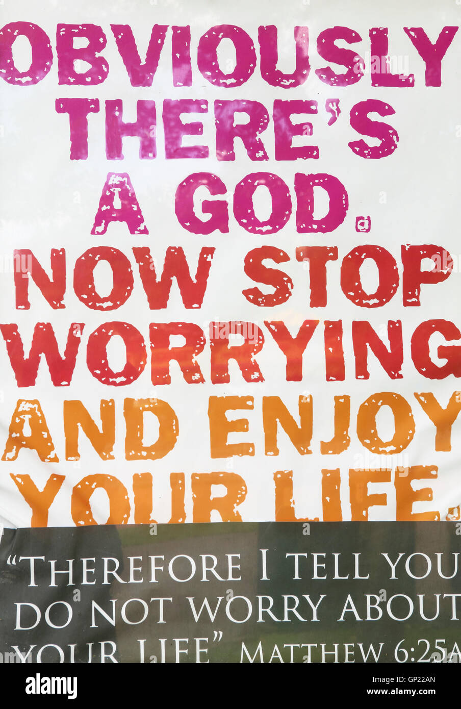 Religious advertising in a poster. Enjoy your life. Vertical Stock ...