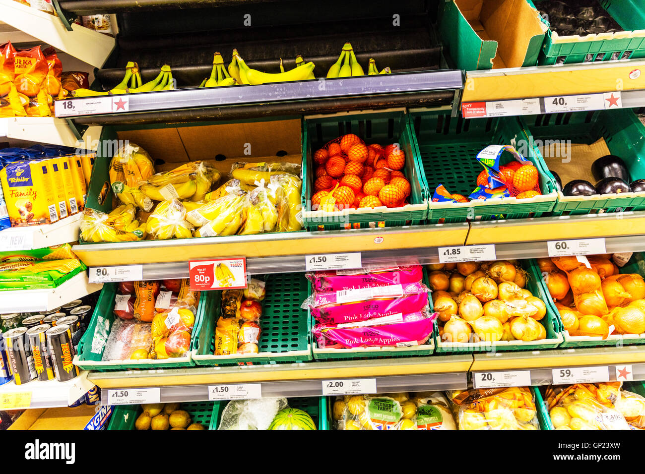 supermarket fruit display stand bananas apples clementines supermarkets ...