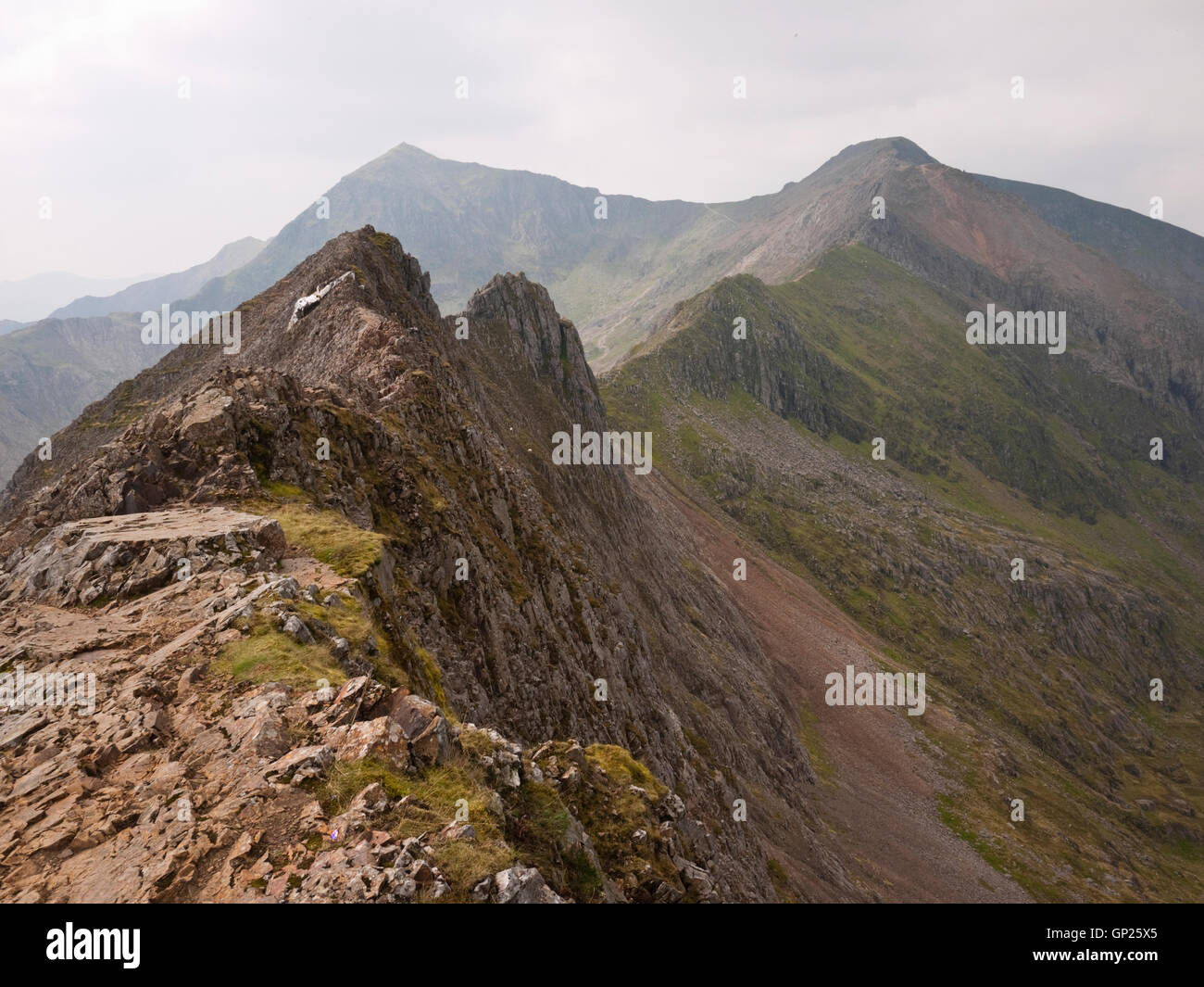 The Crib Goch arete leading to Carnedd Ugain and Yr Wyddfa on the ...