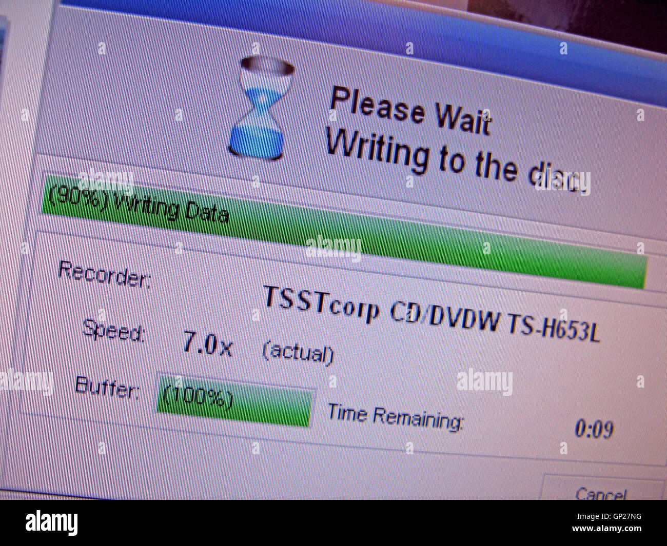 The process screen of data writing to a disc Stock Photo - Alamy