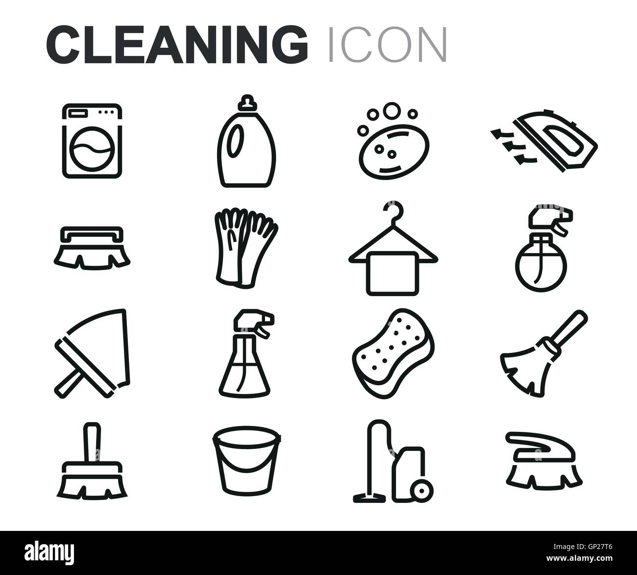 Vector black line cleaning icons set Stock Vector Image & Art - Alamy