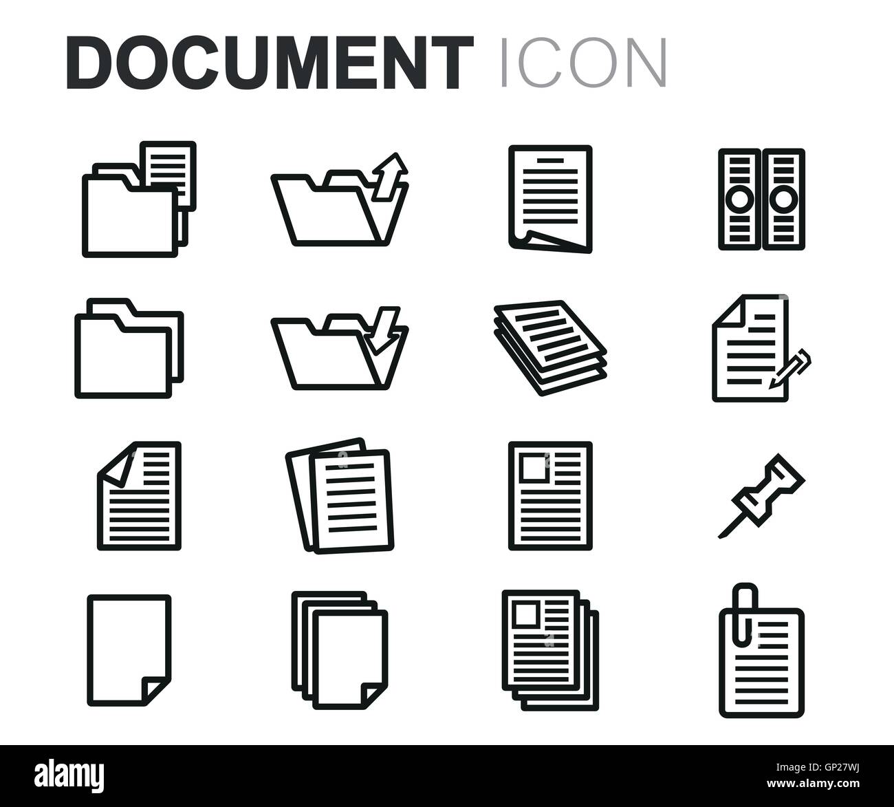 Vector black line document icons set Stock Vector Image & Art - Alamy