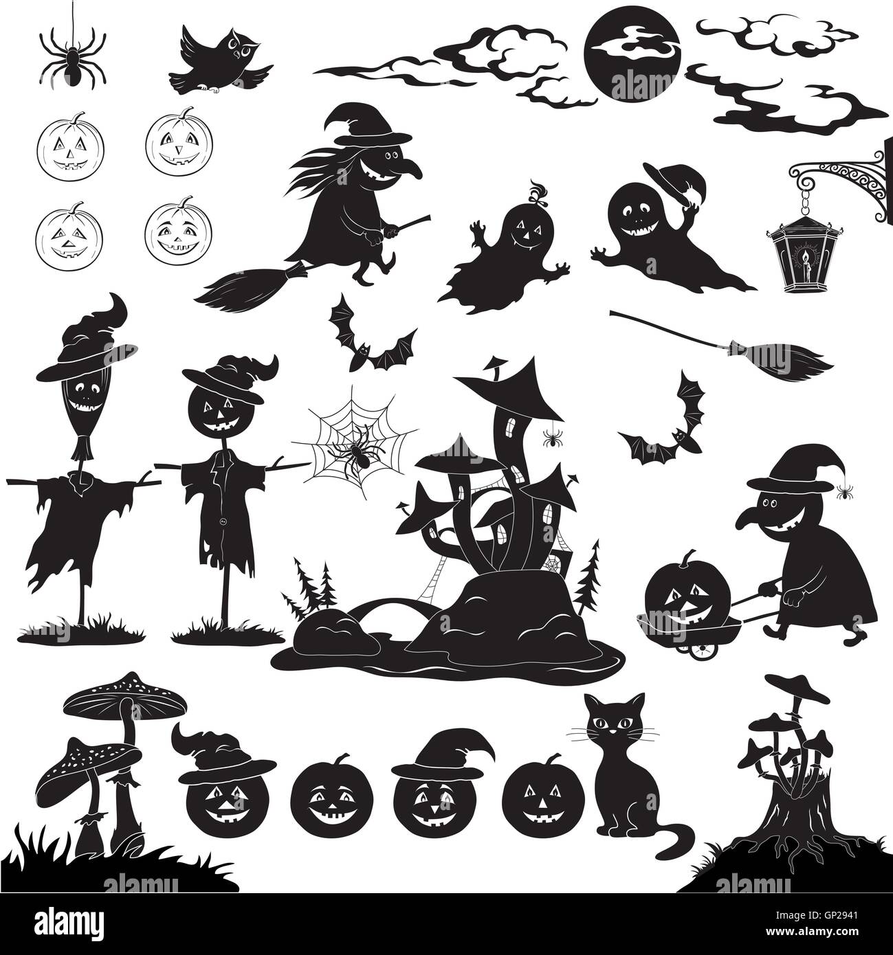 Halloween cartoon, set black silhouette Stock Vector Image & Art - Alamy