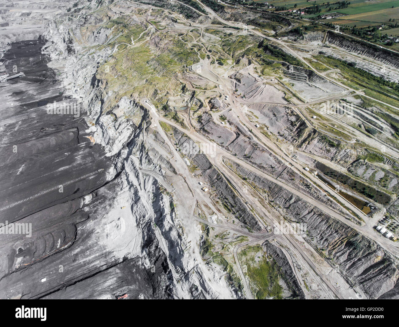 Surface coal mining in Poland. Destroyed land. View from above ...