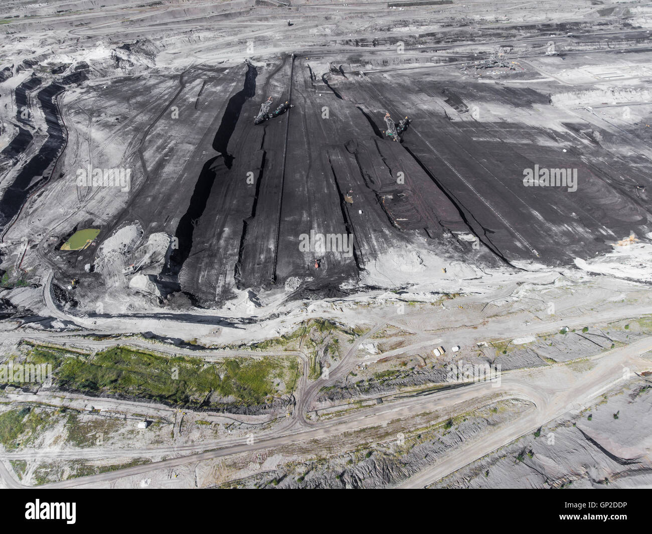 Surface coal mining in Poland. Destroyed land. View from above ...