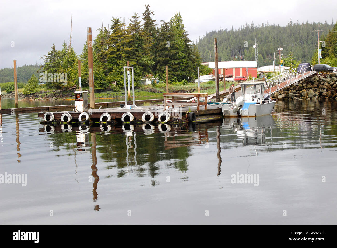Fuel dock with aluminum fishing boat Thorne Bay Prince of Wales Island ...