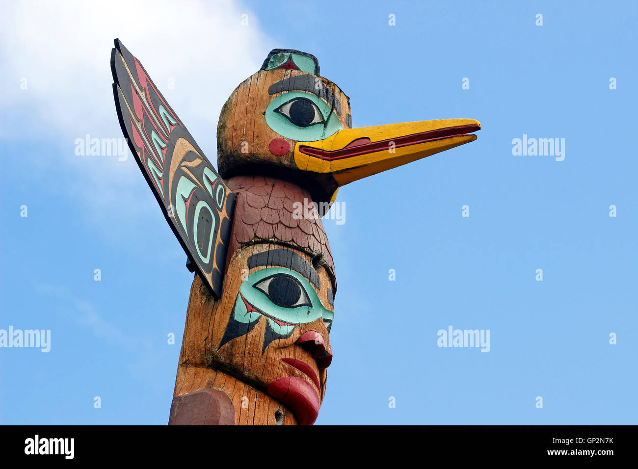 Carved cedar Tlingit totem pole detail Saxman Totem Park Ketchikan ...