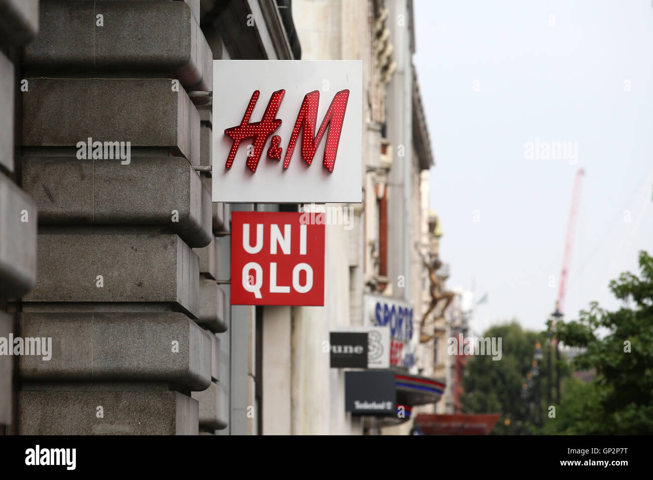 UK, London : H&M and Uni Qlo is pictured on Oxford Street in Central ...