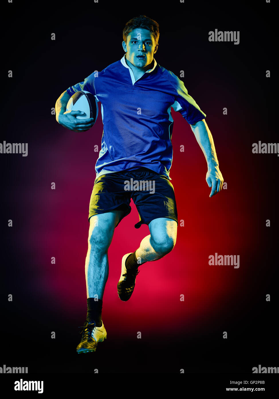 one caucasian rugby man player on colorful black background Stock Photo ...