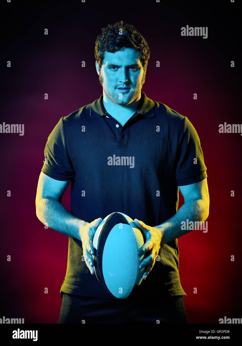 one caucasian rugby man player on colorful black background Stock Photo ...