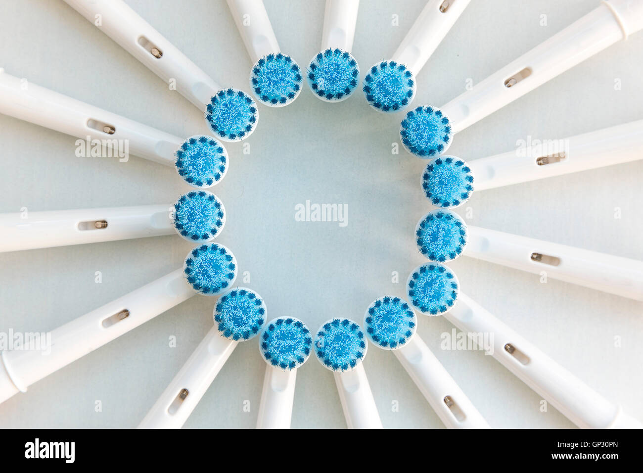 Electronic toothbrush heads in circle isolated on a white background ...