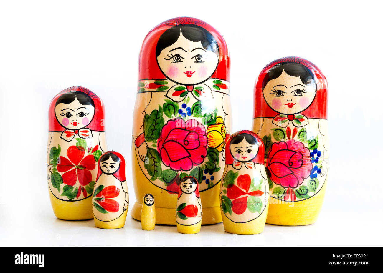 Traditional Russian matryoshka dolls isolated on a white background ...