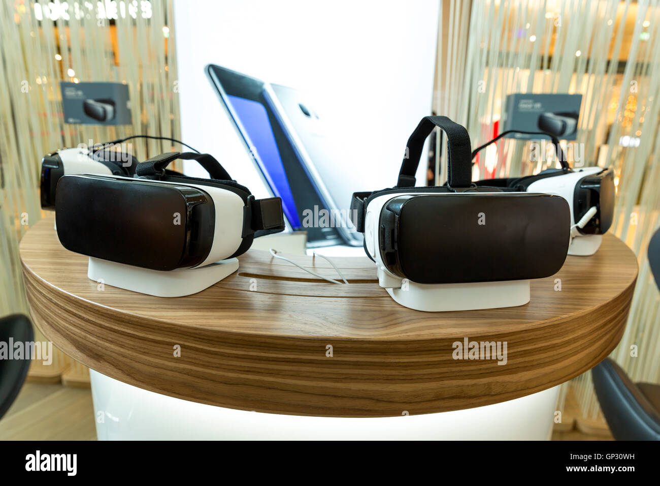 Virtual reality (VR) headsets (glasses) on a table. VR is immersive ...
