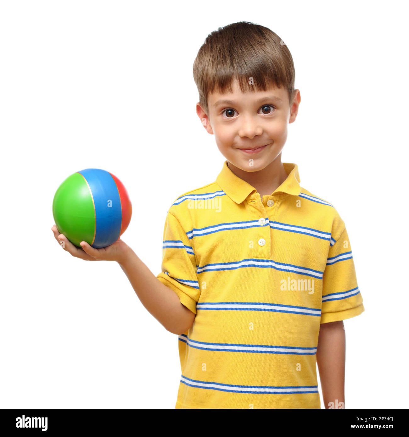 Boy playing with ball isolated on white background Stock Photo - Alamy