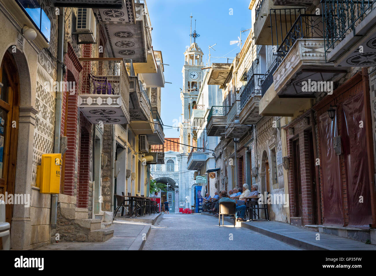 Clock tower in the village of Pirgi in Chios Island, Greece. Chios ...