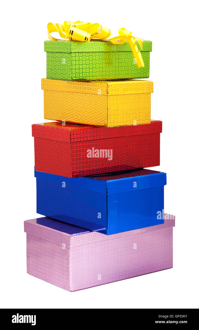 Colour gift boxes isolated on a white background Stock Photo - Alamy