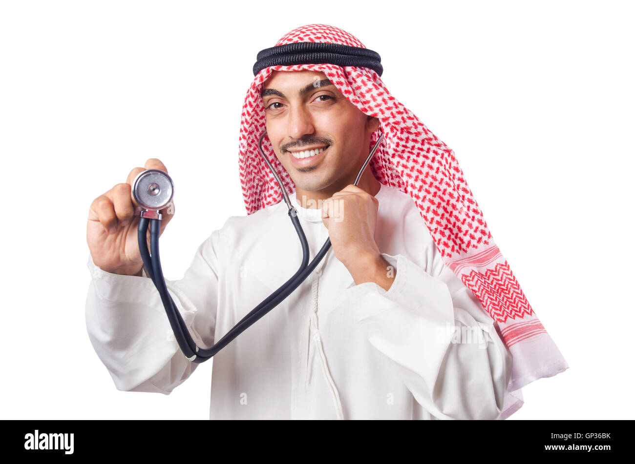 Arab doctor with stethoscope on white Stock Photo - Alamy