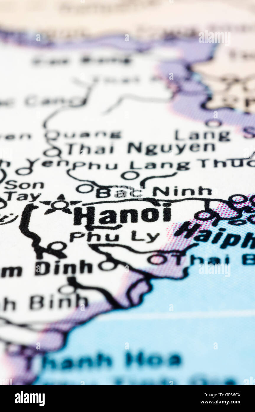 close up of hanoi on map, vietnam Stock Photo - Alamy