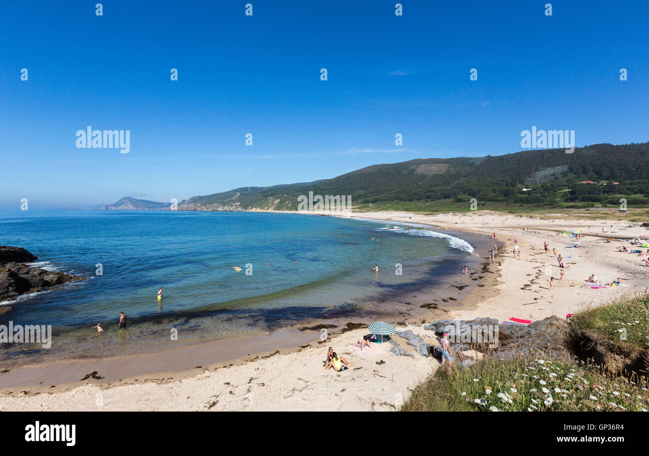 Ponzos beach with people in Cobas, Ferrol, A Coruña, Galicia, Spain ...