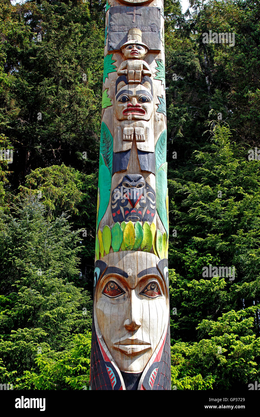 Tlingit Indian totem pole detail Sitka National Totem Park Sitka Alaska ...