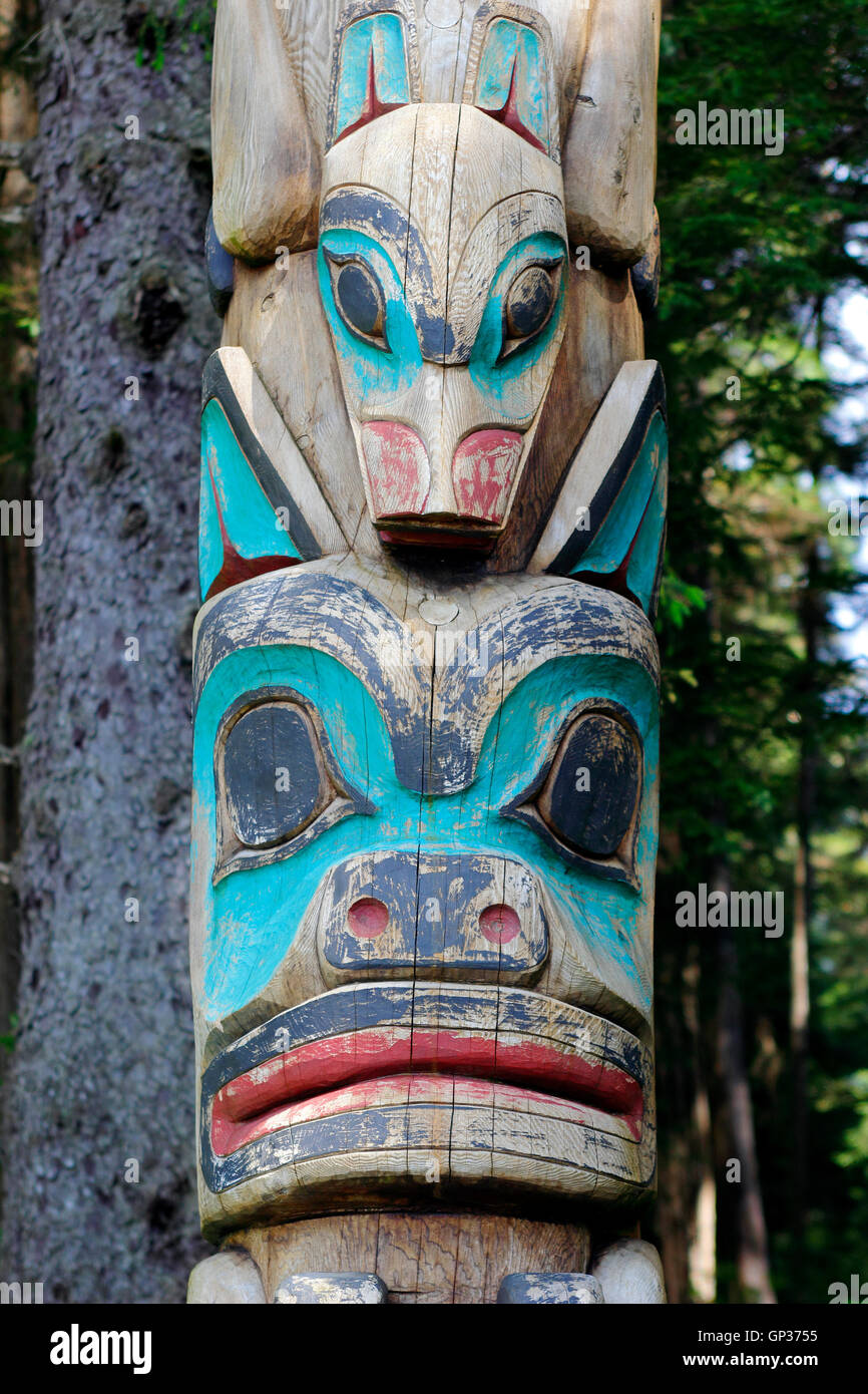 Tlingit Indian totem pole detail Sitka National Totem Park Sitka Alaska ...