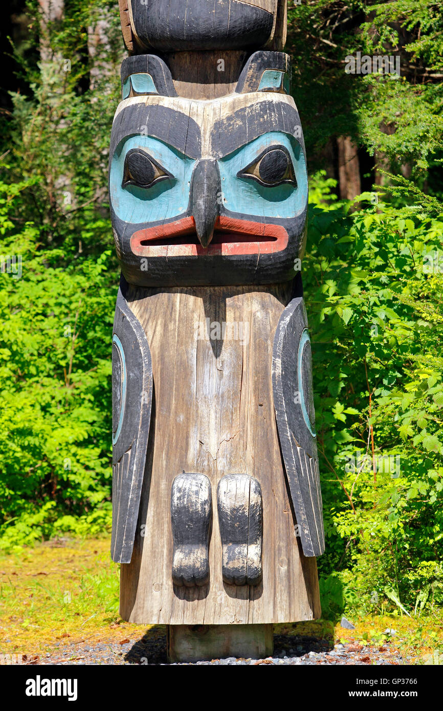 Tlingit Indian totem pole detail Sitka National Totem Park Sitka Alaska ...