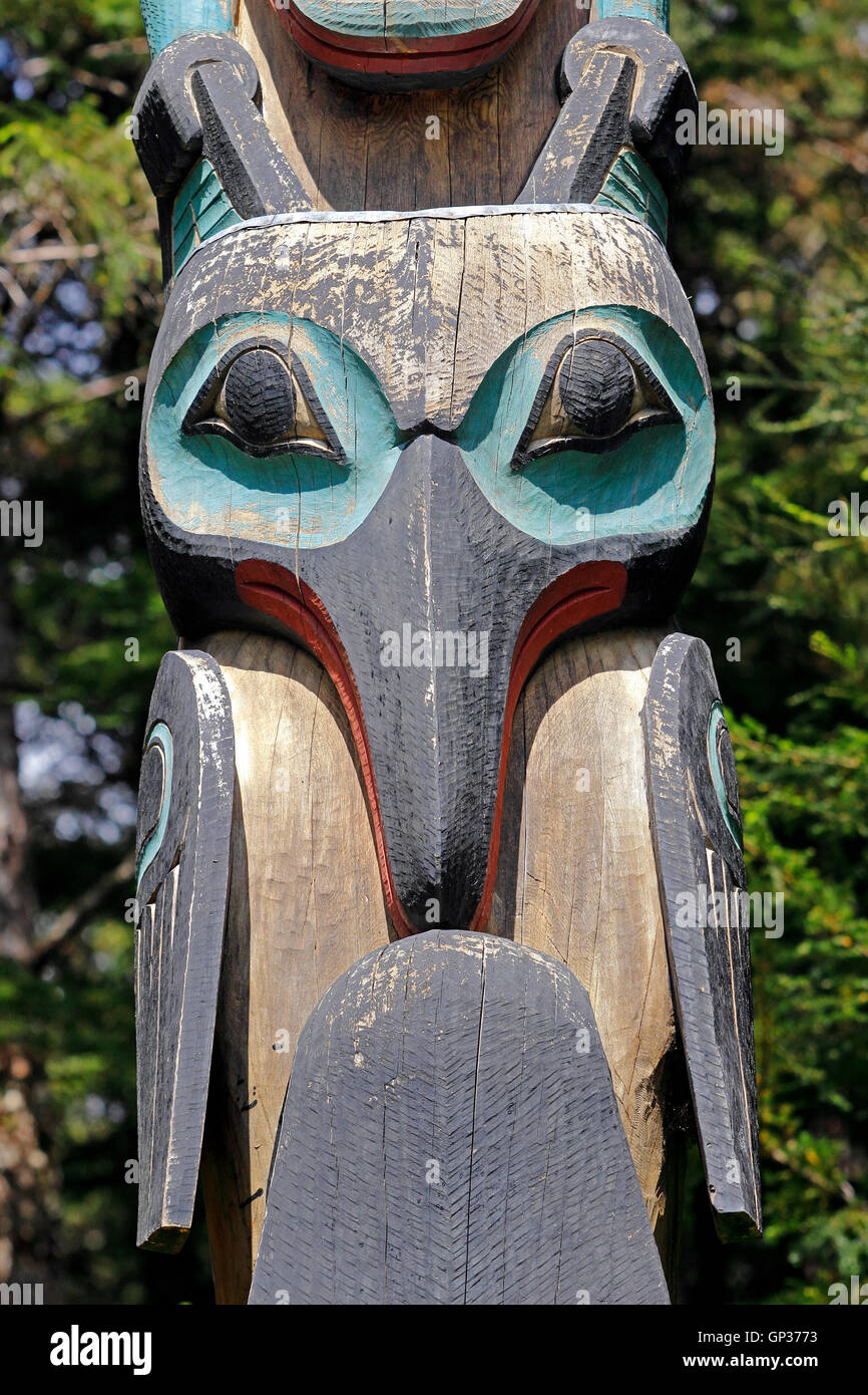 Tlingit Indian totem pole detail Sitka National Totem Park Sitka Alaska ...
