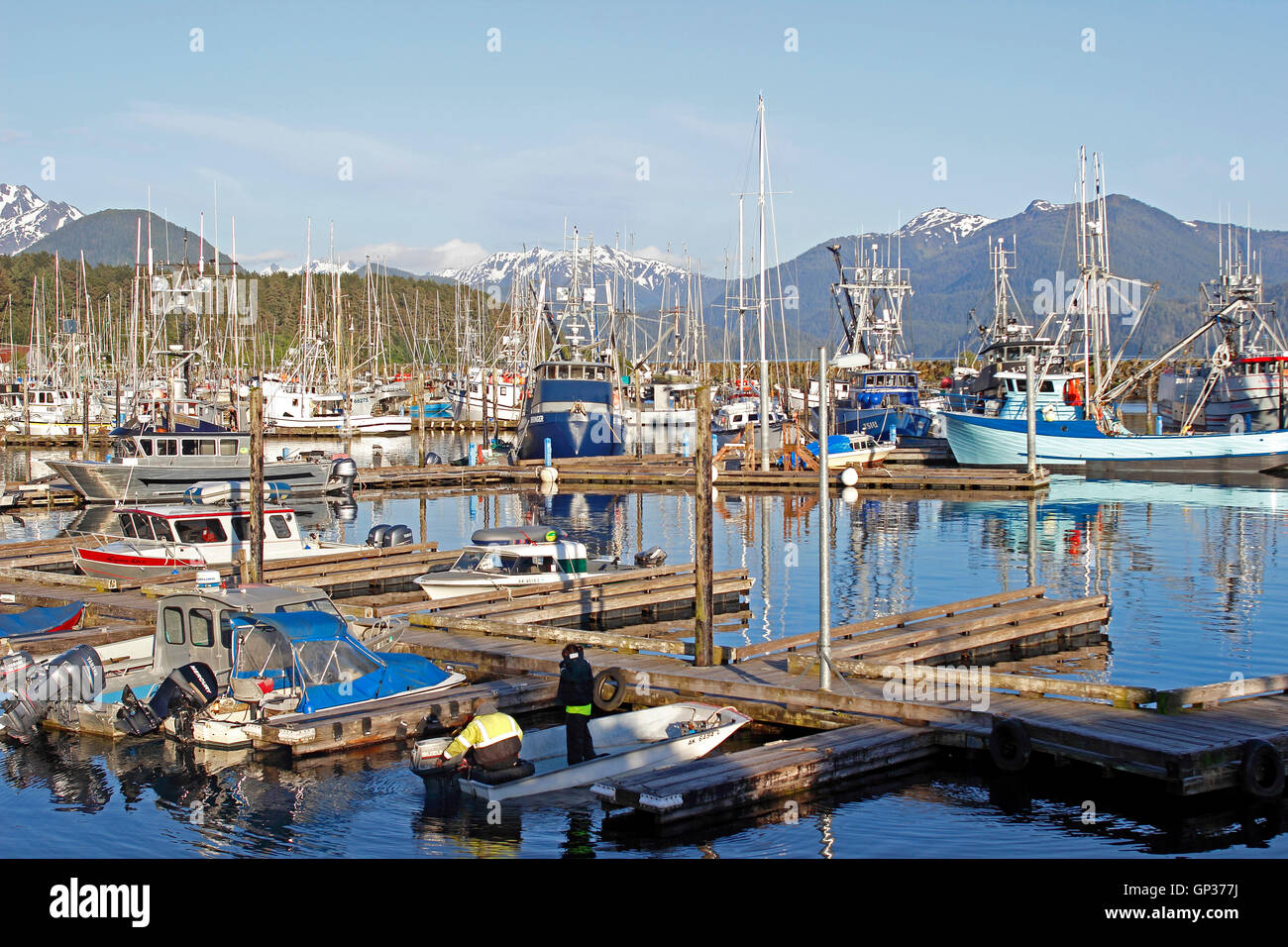 Fishing fleet Crescent Harbor marina mountains Sitka Alaska Inside ...