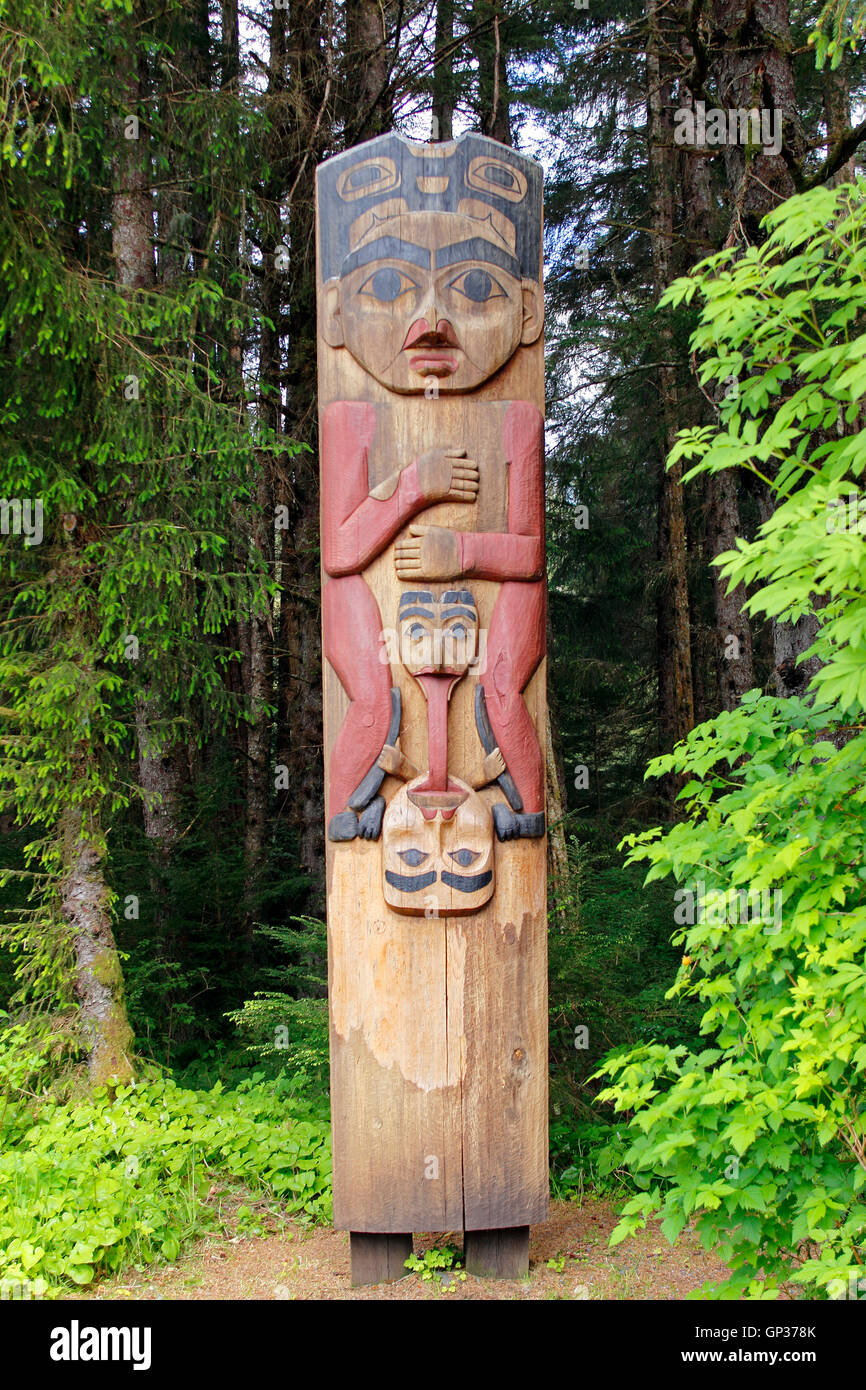 Tlingit Indian totem pole detail Sitka National Totem Park Sitka Alaska ...