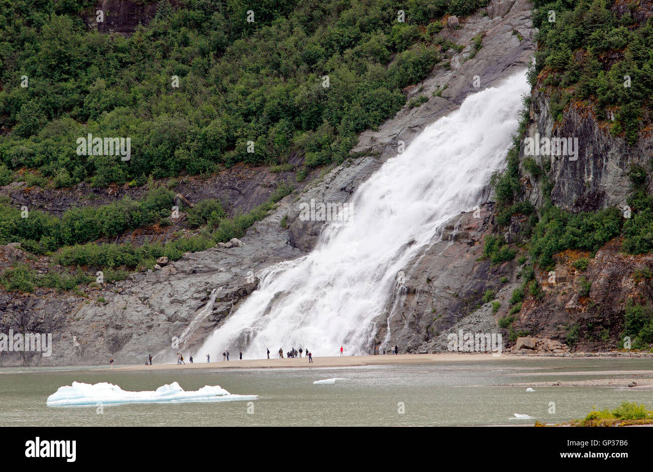 Nugget Falls tourists Mendenhall Glacier near Juneau Alaska Inside ...