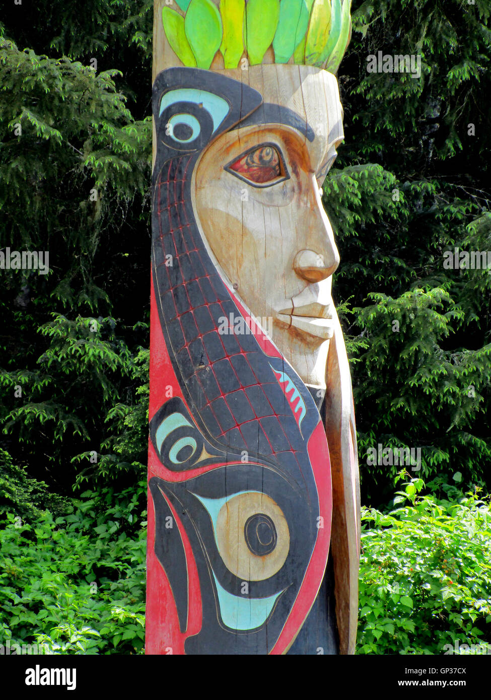 Tlingit Indian totem pole detail Sitka National Totem Park Sitka Alaska ...