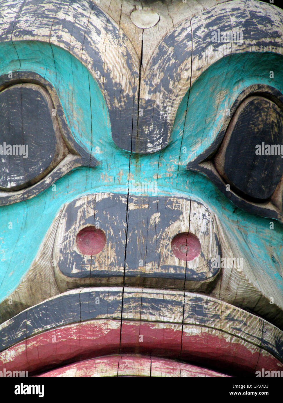 Tlingit Indian totem pole detail Sitka National Totem Park Sitka Alaska ...