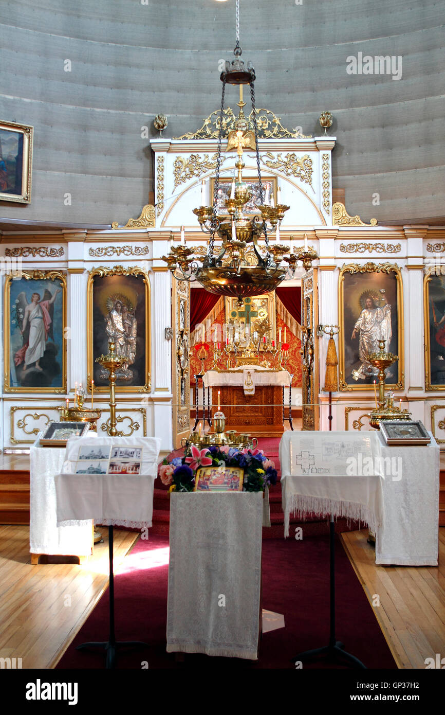 Interior with artifacts St. Michael's Russian Orthodox Church Cathedral ...