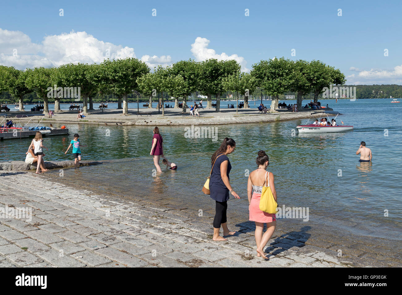 bathing beach at the harbour, Constance, Lake Constance, Baden ...