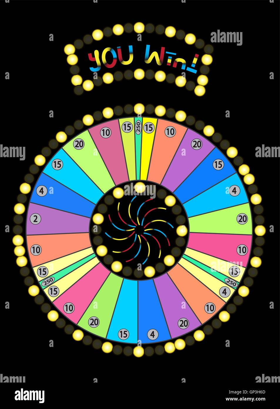 Colour Wheel of Fortune, Game Jackpot on Black Background. Vecto Stock ...