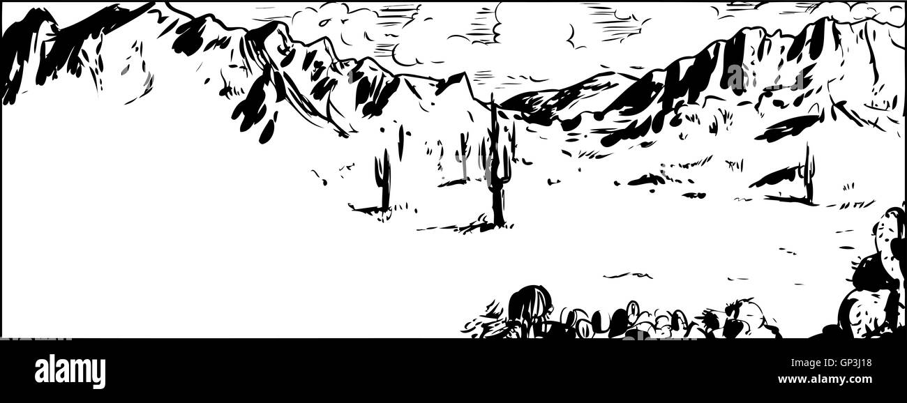 Outline of Arizona desert landscape background with mountains and ...